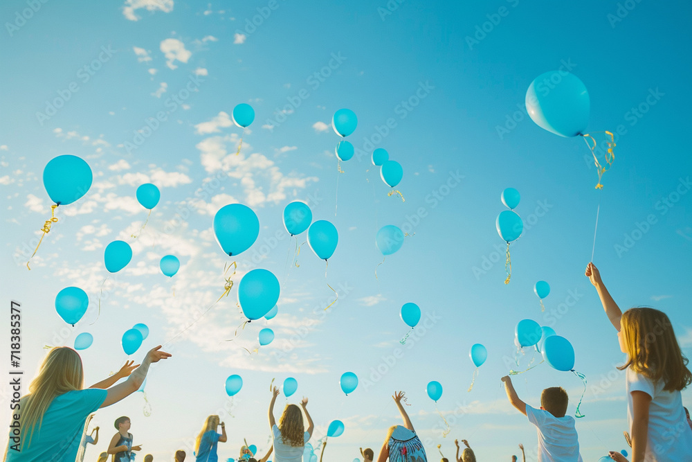 Families releasing balloons in memory of loved ones, symbolizing a ...