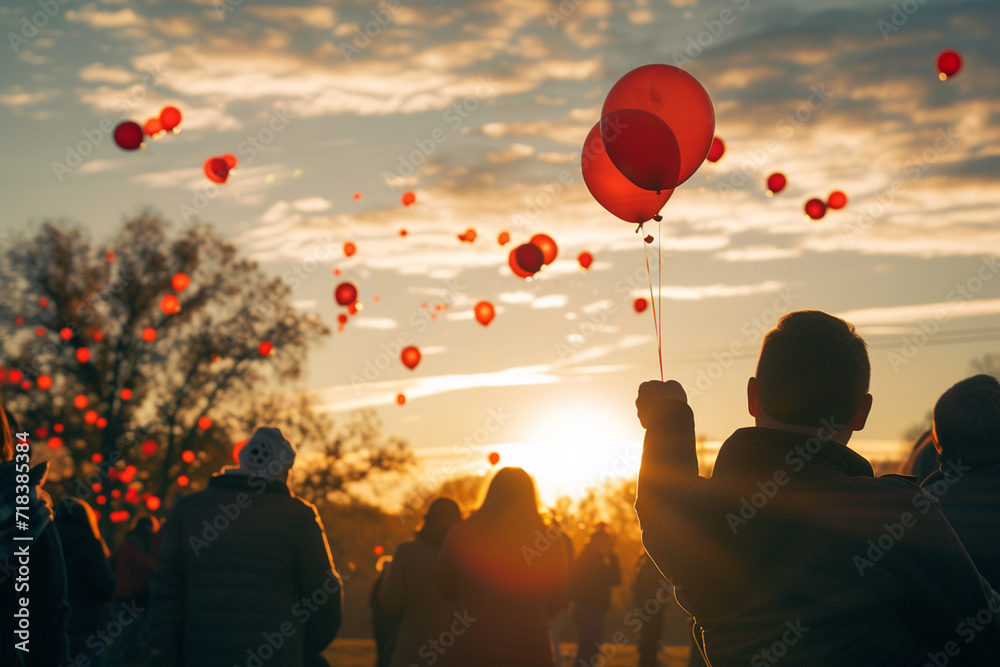 Families releasing balloons in memory of loved ones, symbolizing a ...