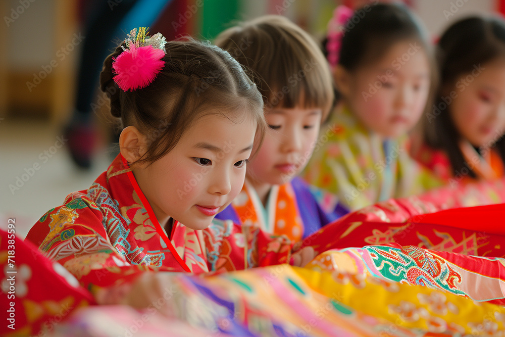 Children participating in a flag-folding ceremony, learning about ...