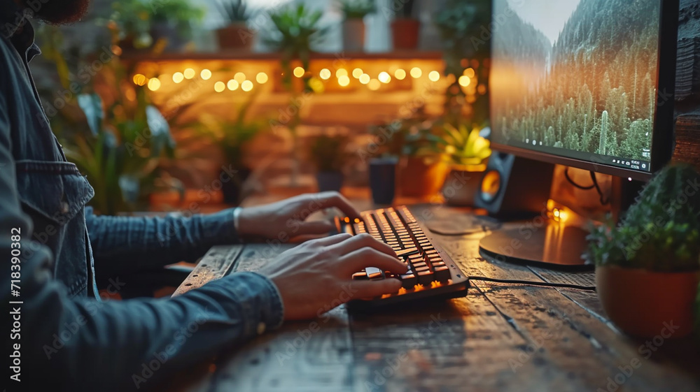 Business analytics concept, analyst works on a computer, managing data ...