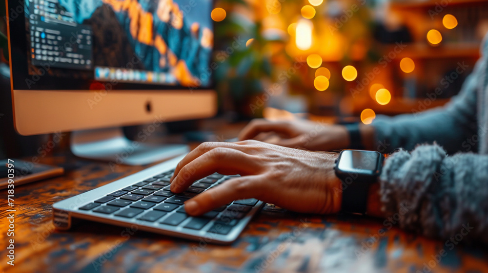 Business analytics concept, analyst works on a computer, managing data ...