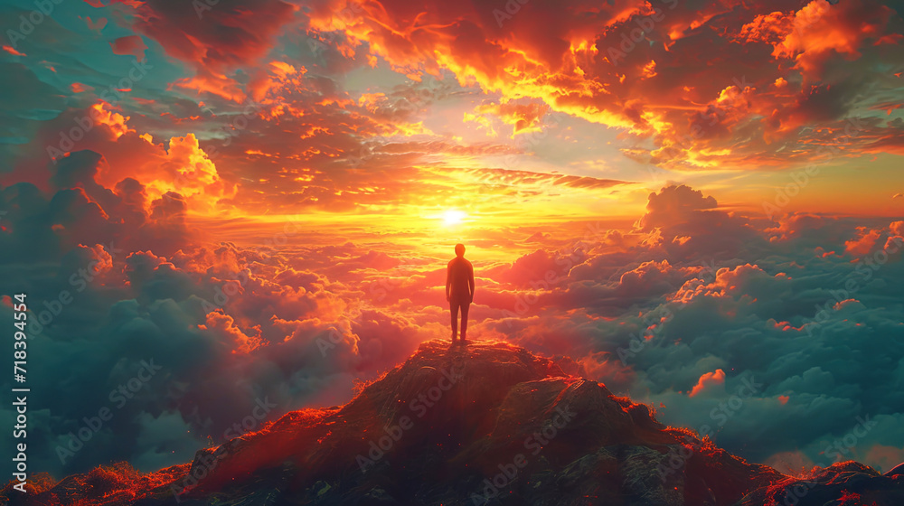 A picture of a man shining in the light of sunrise, with a beautiful ...