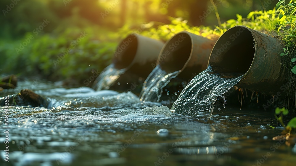 Wastewater pollution, industrial pipe, sewage, dirty water leakage into ...