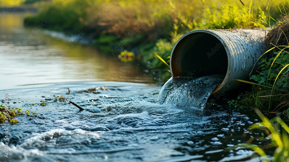 Wastewater pollution, industrial pipe, sewage, dirty water leakage into ...