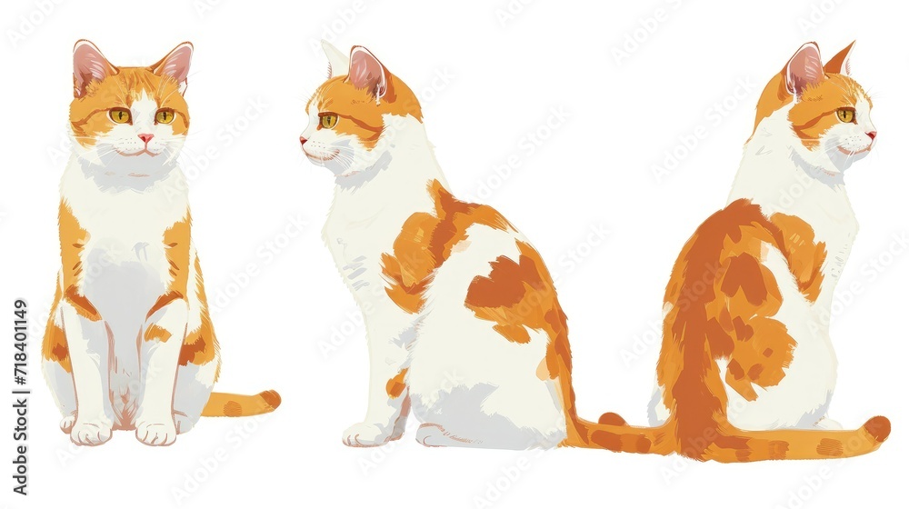 orange and white calico cat reference sheet, different poses Stock ...