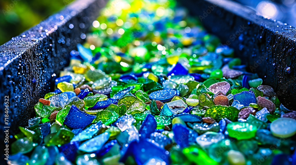 Colorful Textured Beach Background, Environmental Pollution and Ocean Garbage, Green and Blue ...