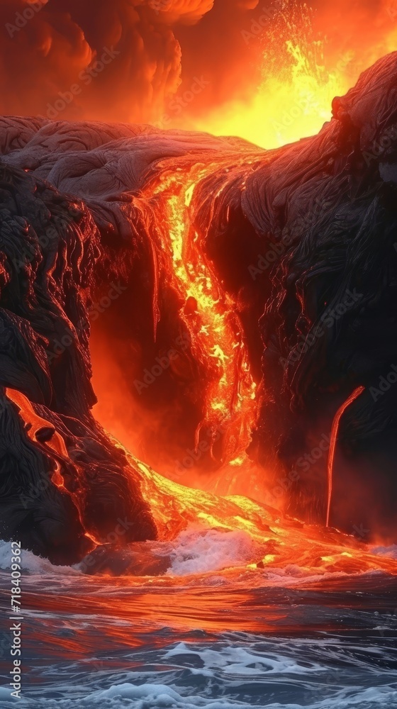 Volcano erupts. This escaping liquid rock becomes lava. Magma rising ...