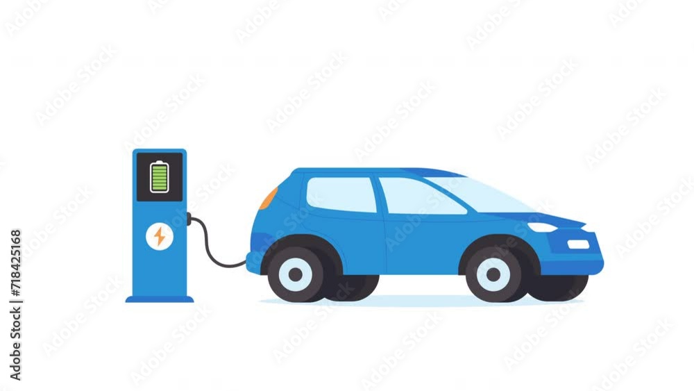 Electric car charging station. Electric vehicle charging with plugged ...