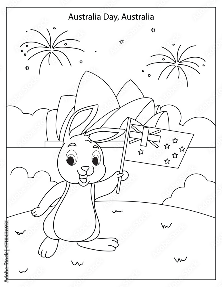 Australia Day Celebration in Australia with cute rabbit coloring page ...