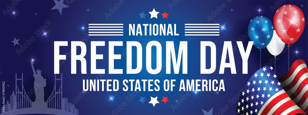 National Freedom Day red, white and blue colors. Happy Holiday poster ...