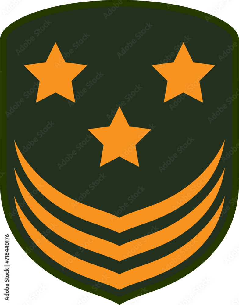 Military rank insignia with three stars and stripes on green. Army ...