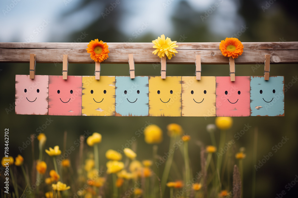Colorful smileys in a spring field of flowers Stock Illustration ...