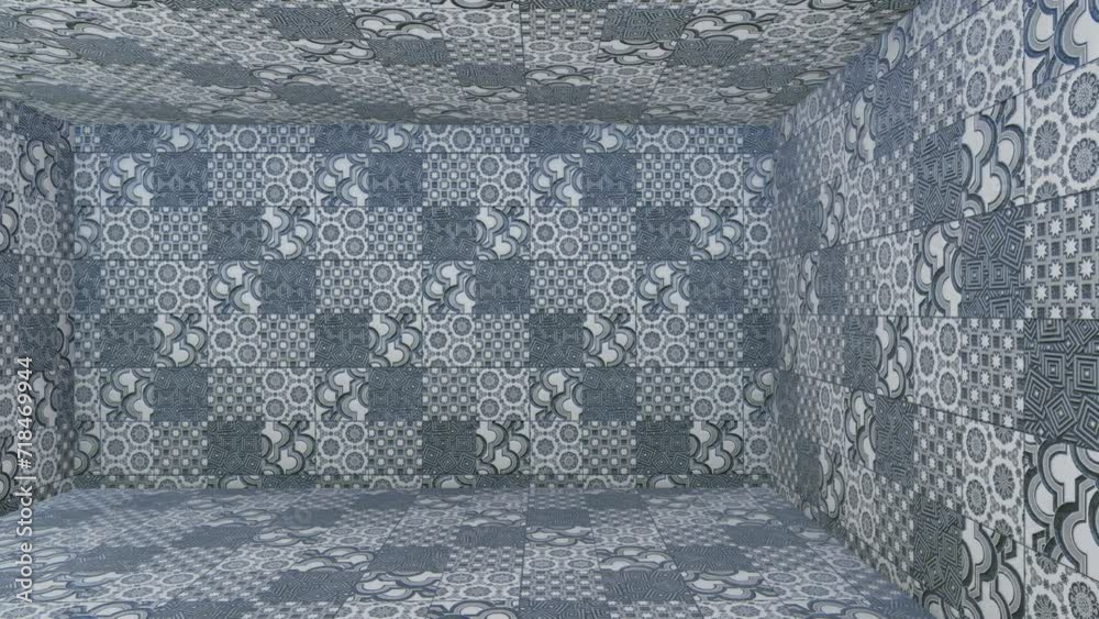 Geometric tile cube room. 3d vector background render with cube. to ...