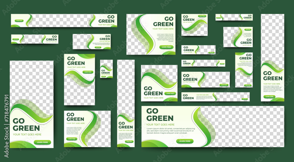 Go Green web banners template design for ads. Abstract green banner set ...