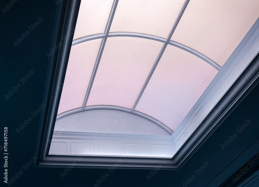 Image of a part of ceiling with a vintage-style curved glass roof ...