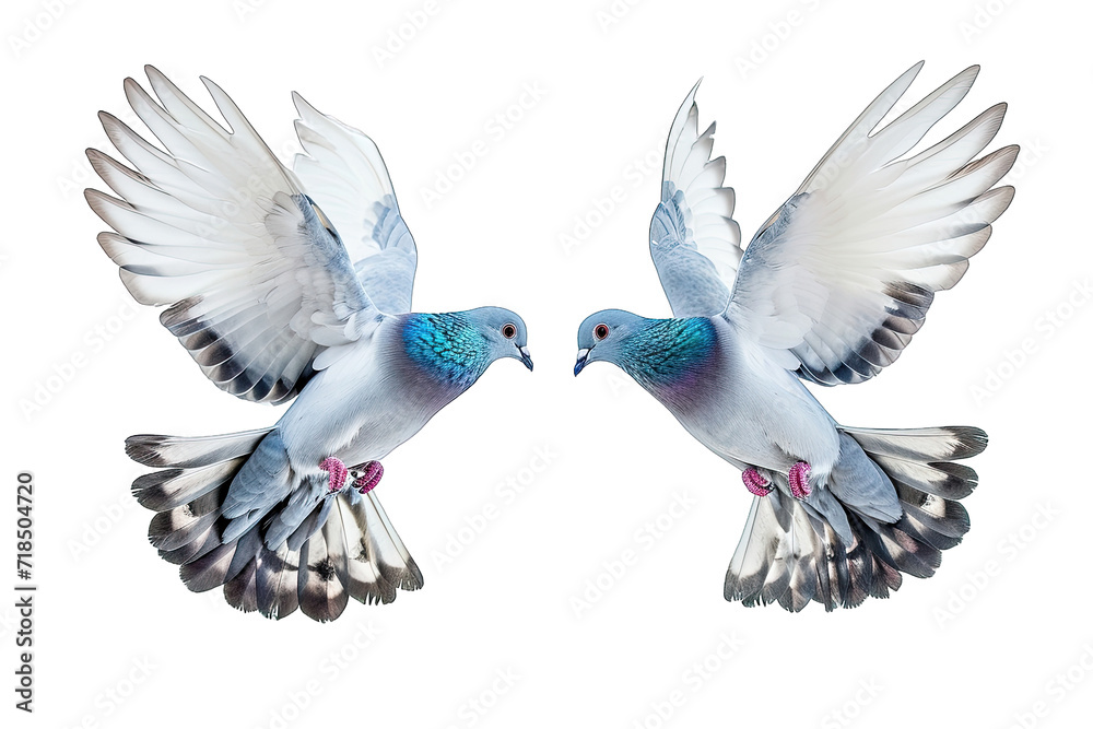 Beautiful Two Blue Headed Dove Flying Face To Face On Transparent ...
