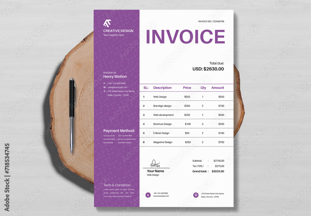 Invoice Layout With Floral And Minimal Style Stock Template | Adobe Stock
