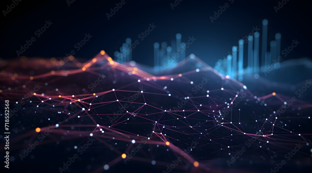 Abstract geometric network on dark blue background, illustrating the ...