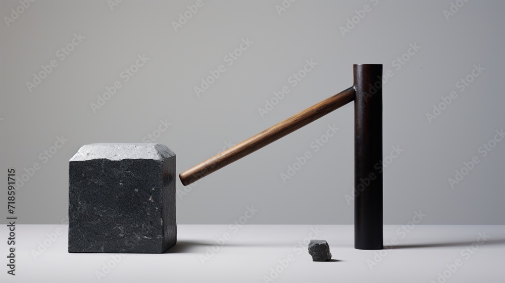 a solitary mallet, its steel head gleaming in the light against the ...