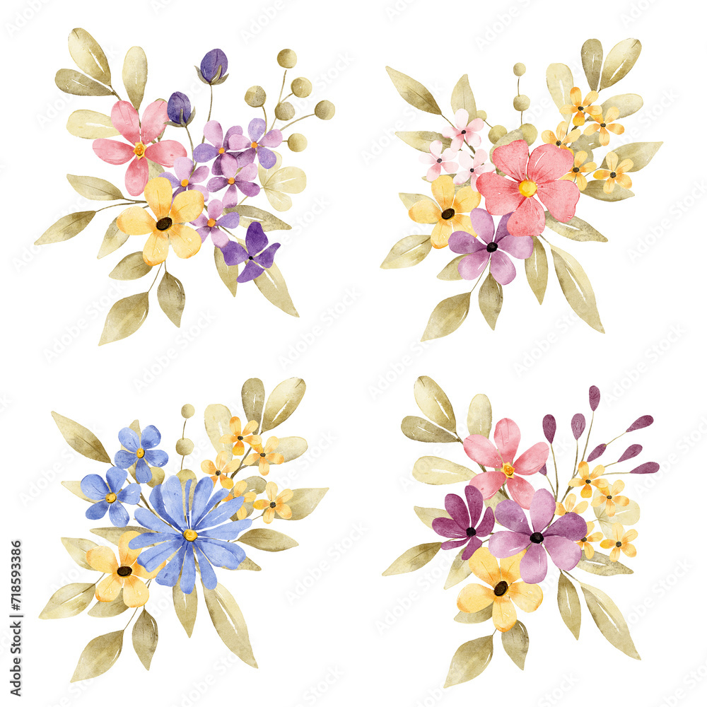 Set of flowers, arrangements, bouquets. Stickers, posters, cards design ...