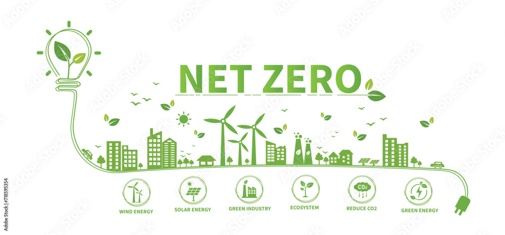 Net zero and carbon neutral concept. Net zero greenhouse gas emissions ...