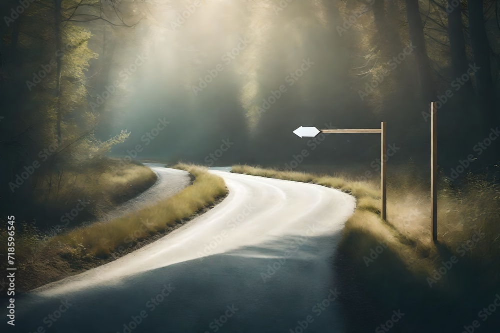 A conceptual representation of a splitting road with an arrow sign ...
