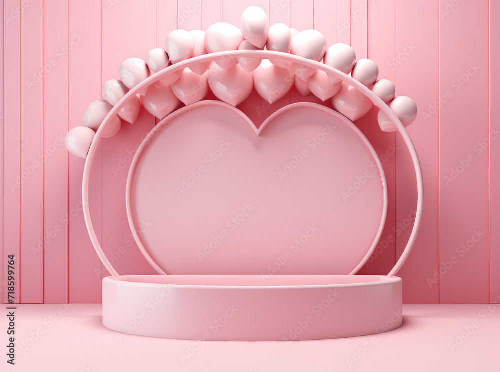 Pastel pink heart shaped podium stage backdrop for product presentation ...
