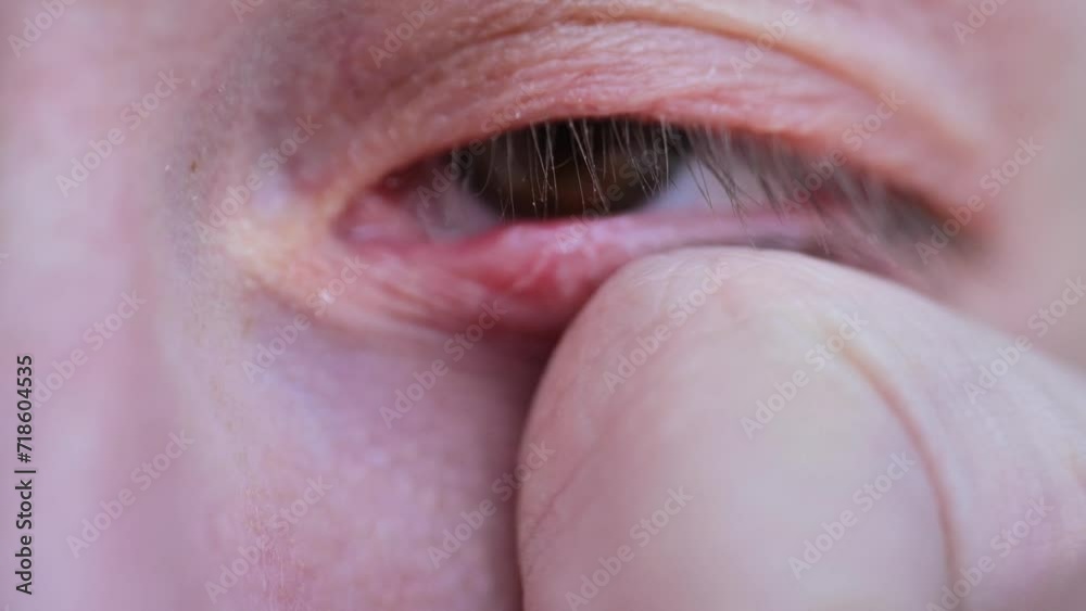 Vidéo Stock Eye disease. Inflammation of the eyelid.Finger rubs sore ...