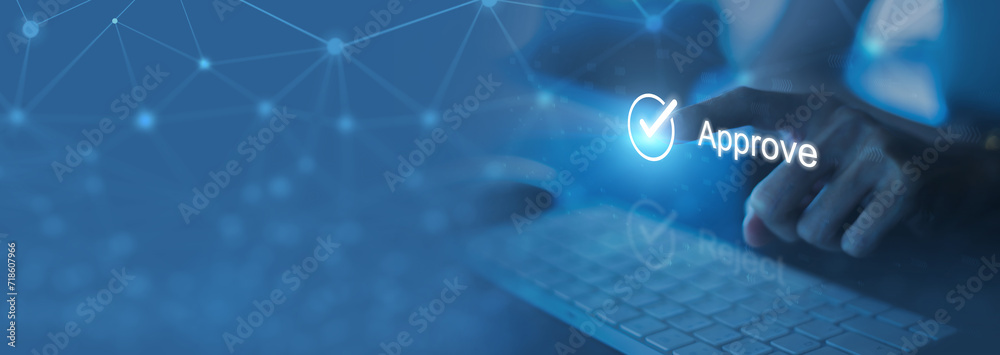 Businesswoman writing or tick correct mark to approve document new ...