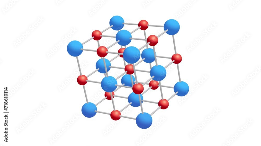 Crystal lattice molecule grid rotates on white. Sodium chloride rock ...