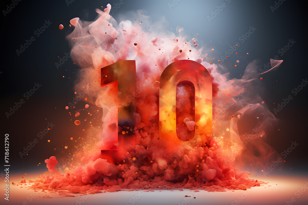 Character Number 10 (ten) with particles on abstract background. The ...