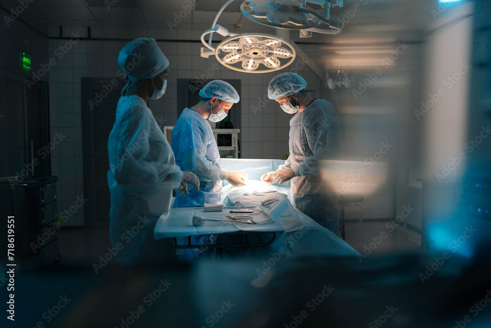 Photo Remote portrait of diverse cooperating team of doctors, surgeons ...