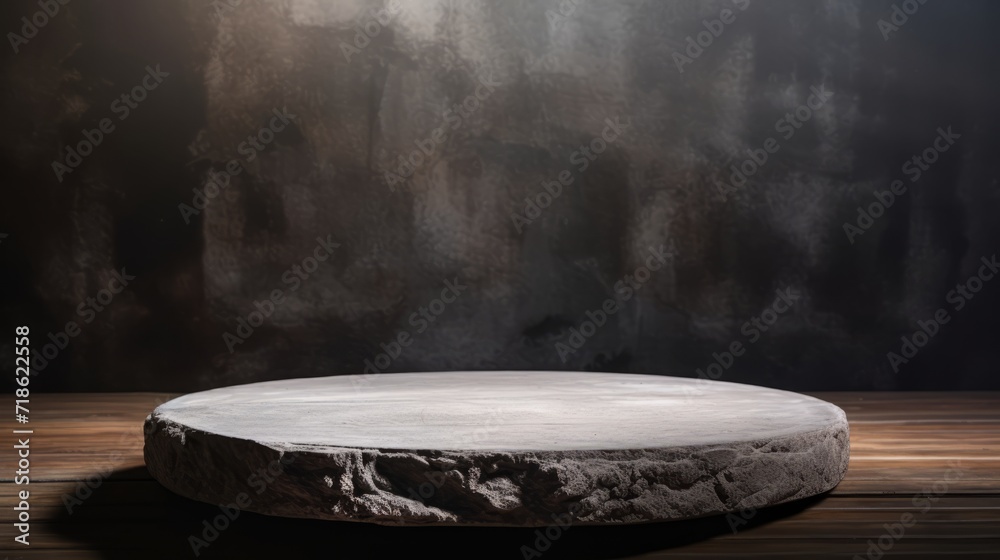 Grunge concrete wall texture and stone table background with light beam ...
