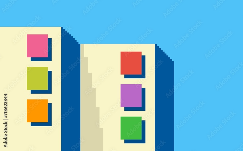 Pixelart apartement with yellow buildings, colored windows and clear ...