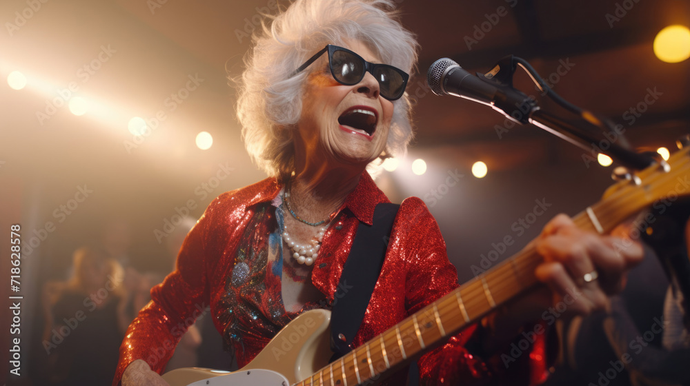 Grandma lead singer pouring soul into rocks every verse Stock Photo ...
