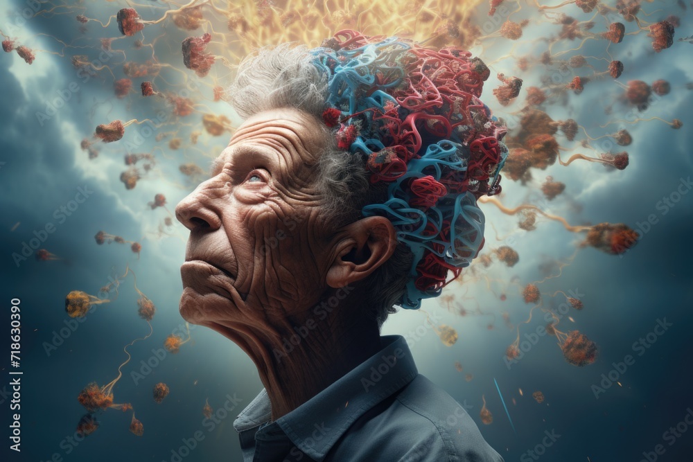 Dissolving memories of an elderly person. Concept for memory loss ...