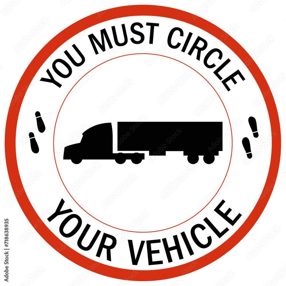 Truck warning sign and labels you must circle your vehicle Stock Vector ...