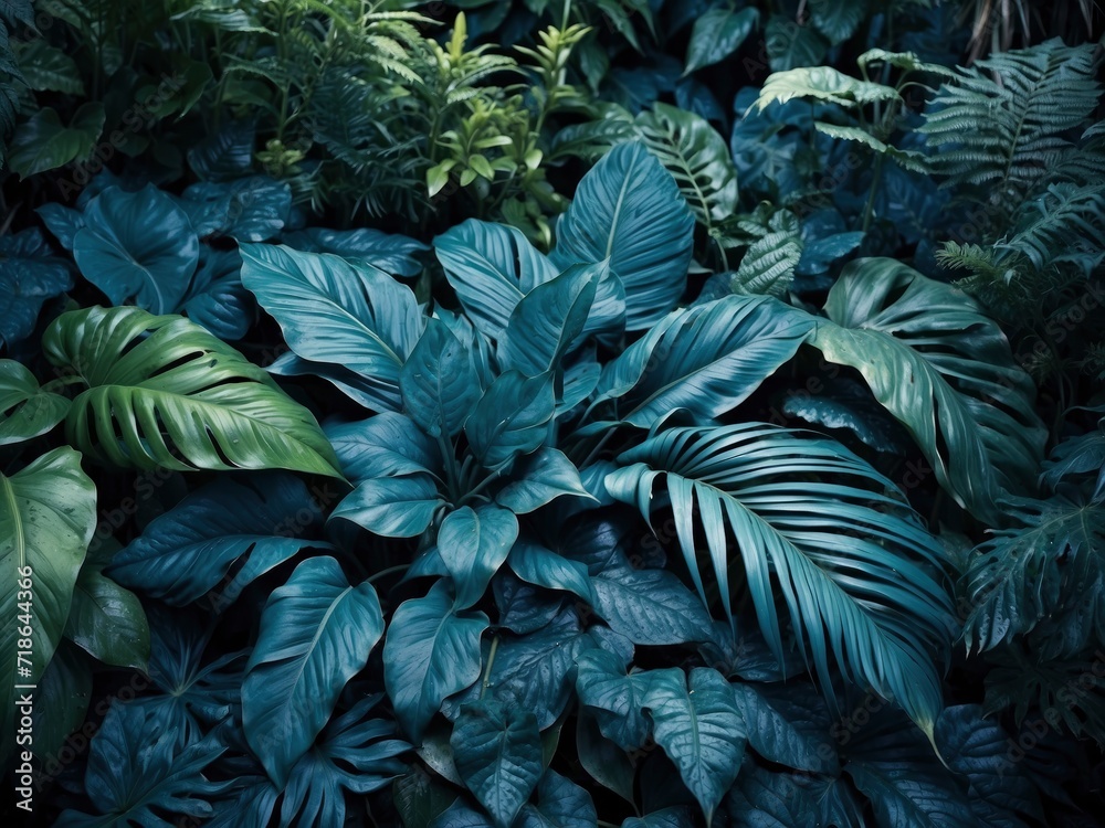 Collection of tropical leaves foliage plant in blue color. Showing ...