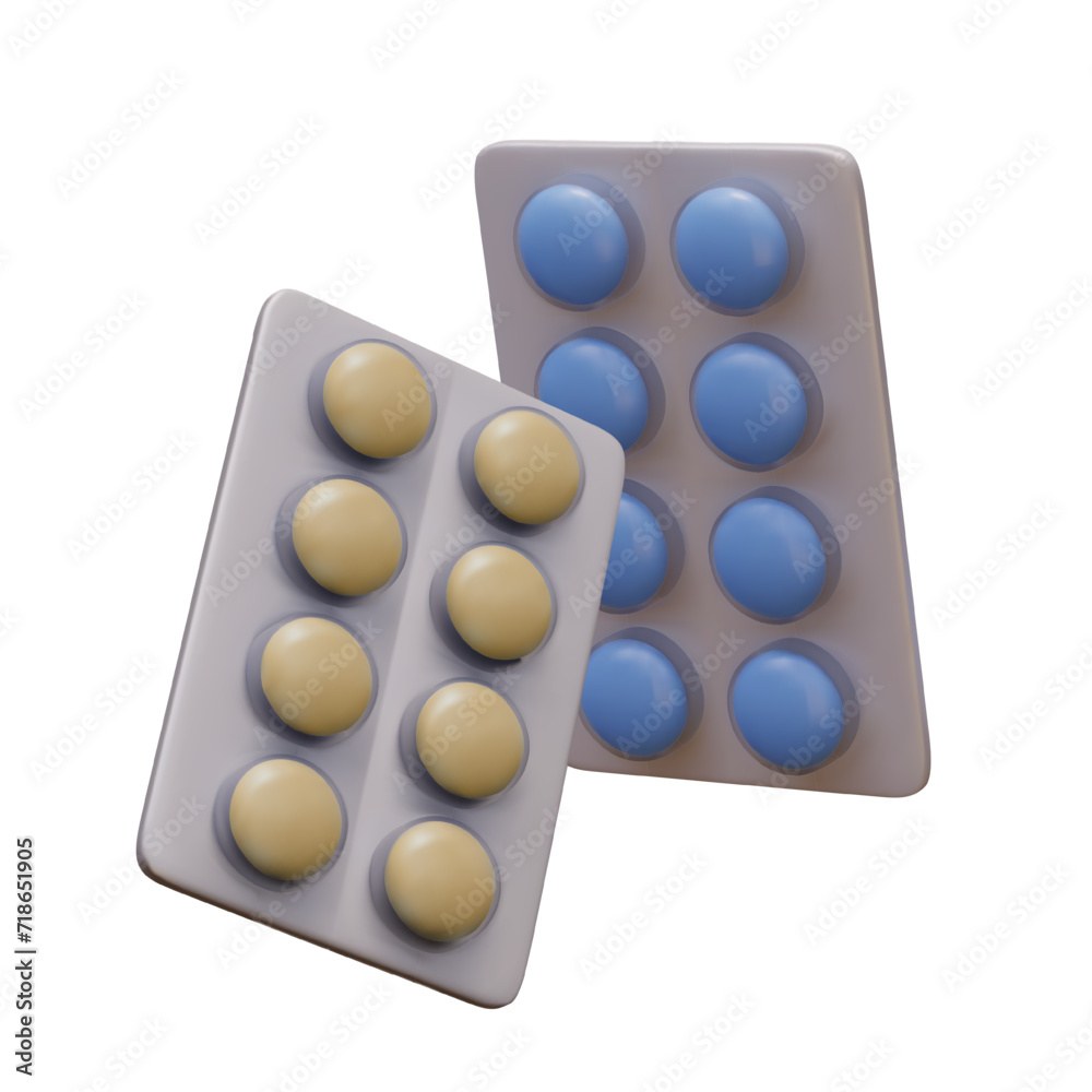 Set of blisters with yellow and blue pills. Various vector medicines ...
