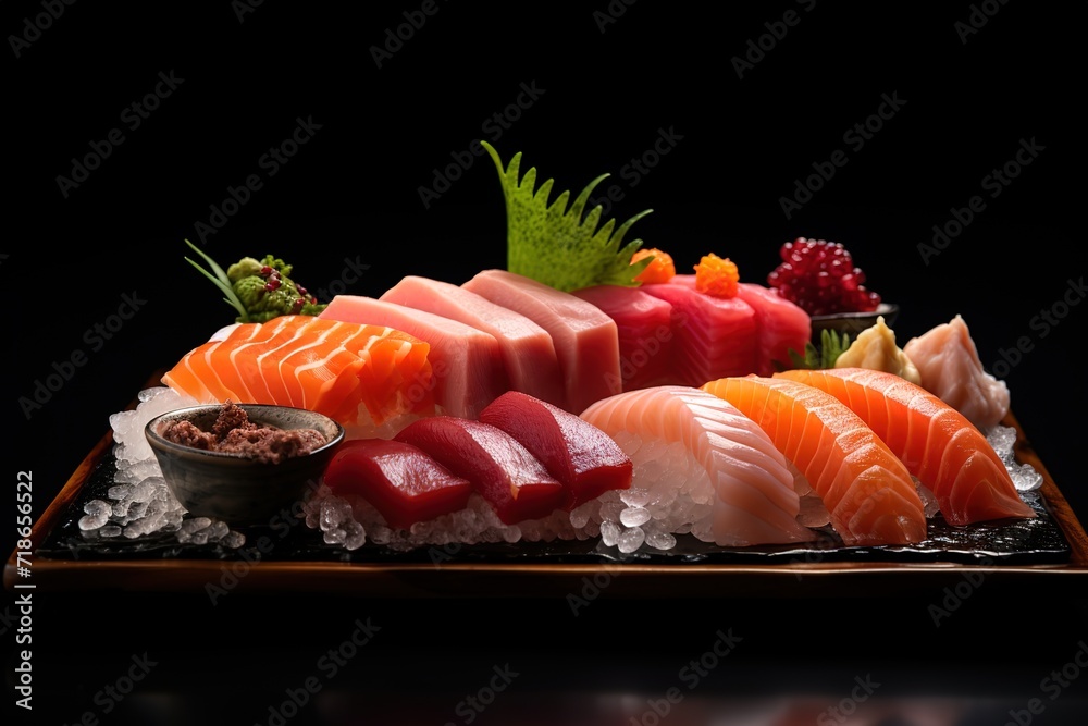 Rows of various types of processed meat in the photo on a black ...