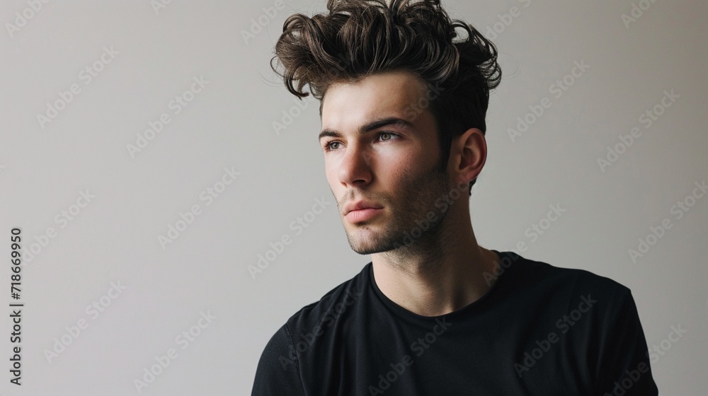 Contemporary masculinity on display as a young male model strikes a ...