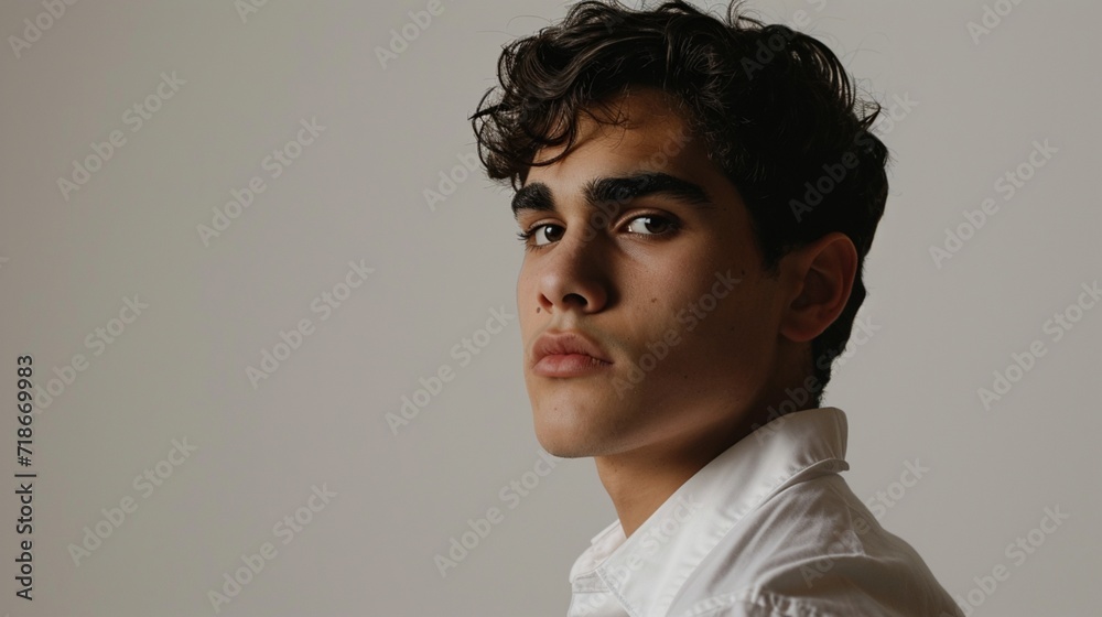 Contemporary masculinity on display as a young male model strikes a ...