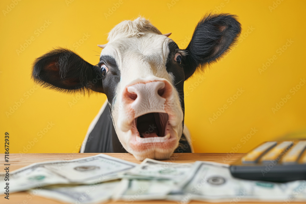 An outraged cow is counting taxes Stock Illustration | Adobe Stock