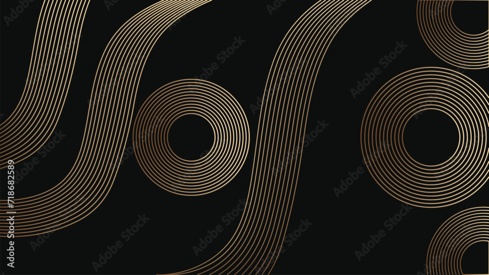 Abstract gold circle lines on dark background. Geometric stripe line ...