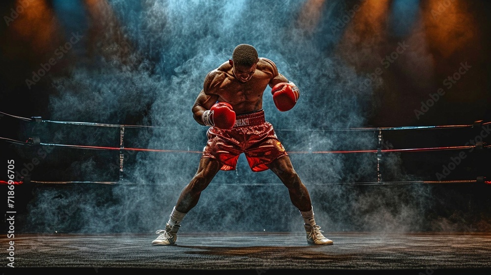 A professional muay thai boxer competing in a boxing cage wearing ...