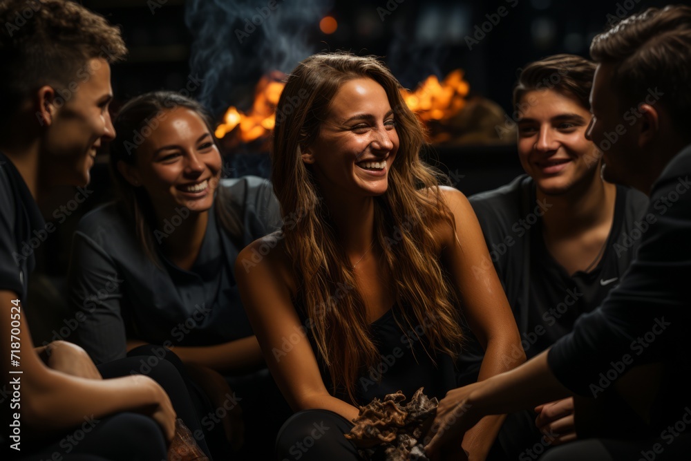 Multicultural team taking a break, sharing stories, and snacking ...