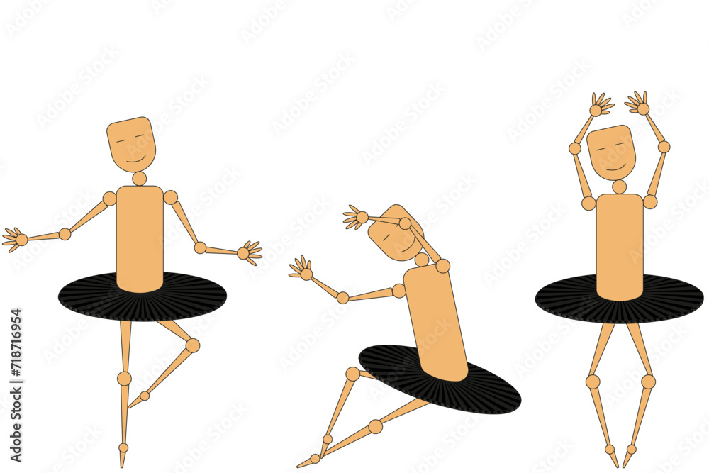 Cartoon Marionette ballet dancer set isolated on white background ...
