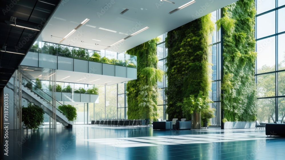 Eco-friendly green office building, modern style, sustainable glass ...