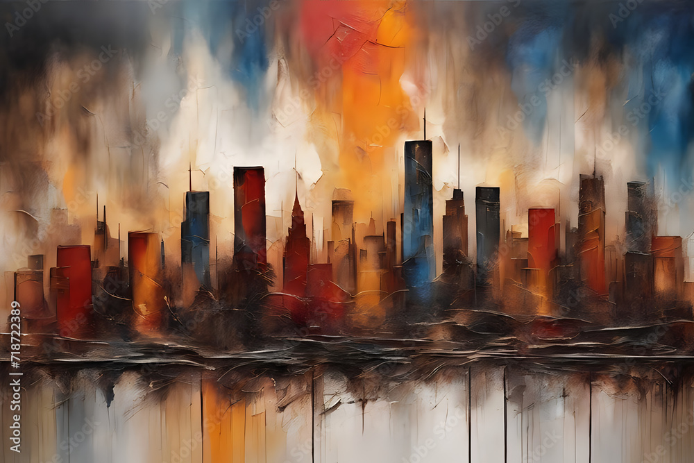 Abstract Expressionism, Metallic Accents, and City Skylines style ...
