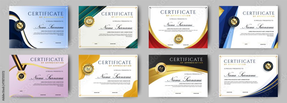 Certificates of completion template with luxury badge and modern line ...